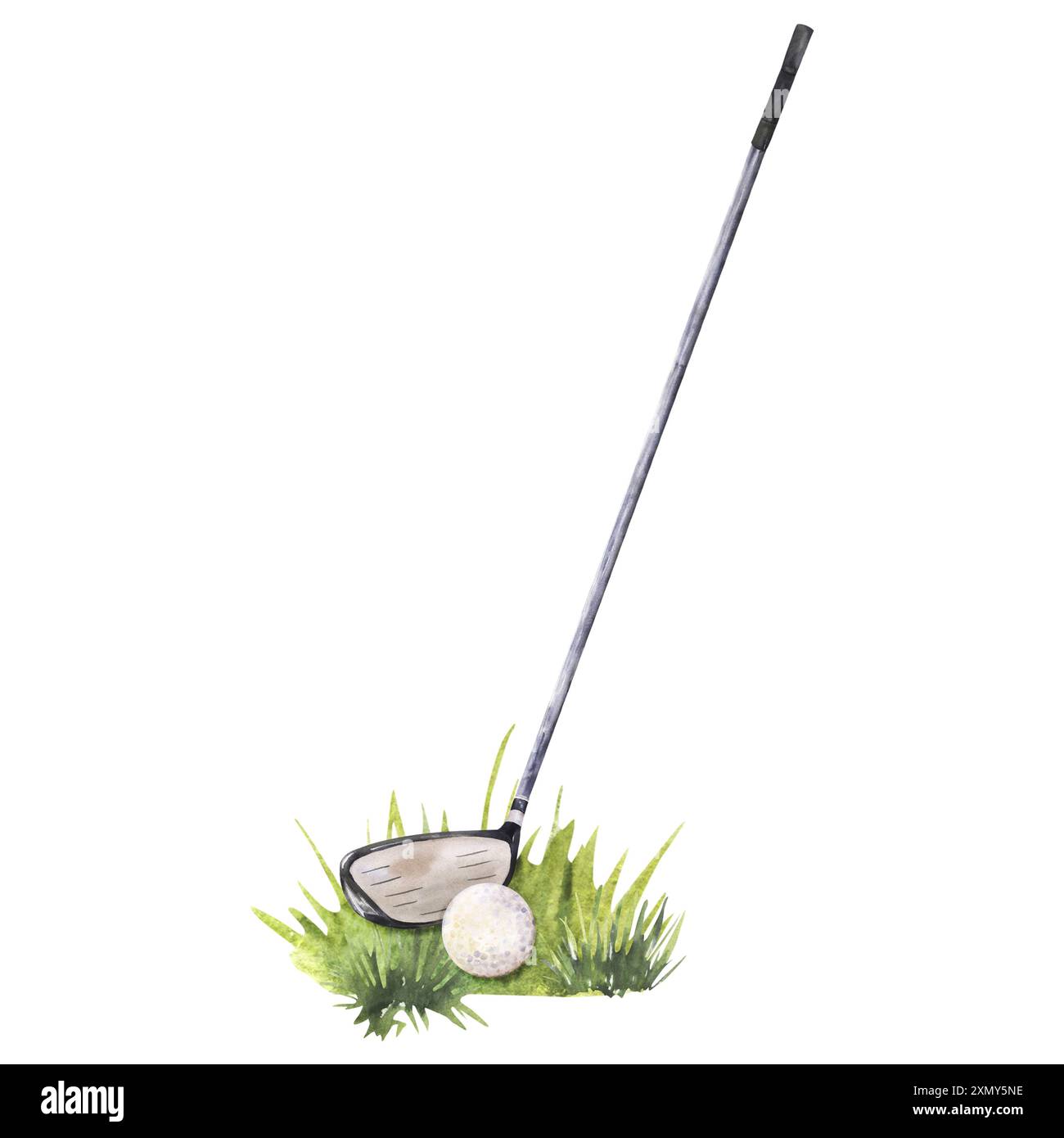 Watercolor illustration of a golf club and ball Stock Photo - Alamy