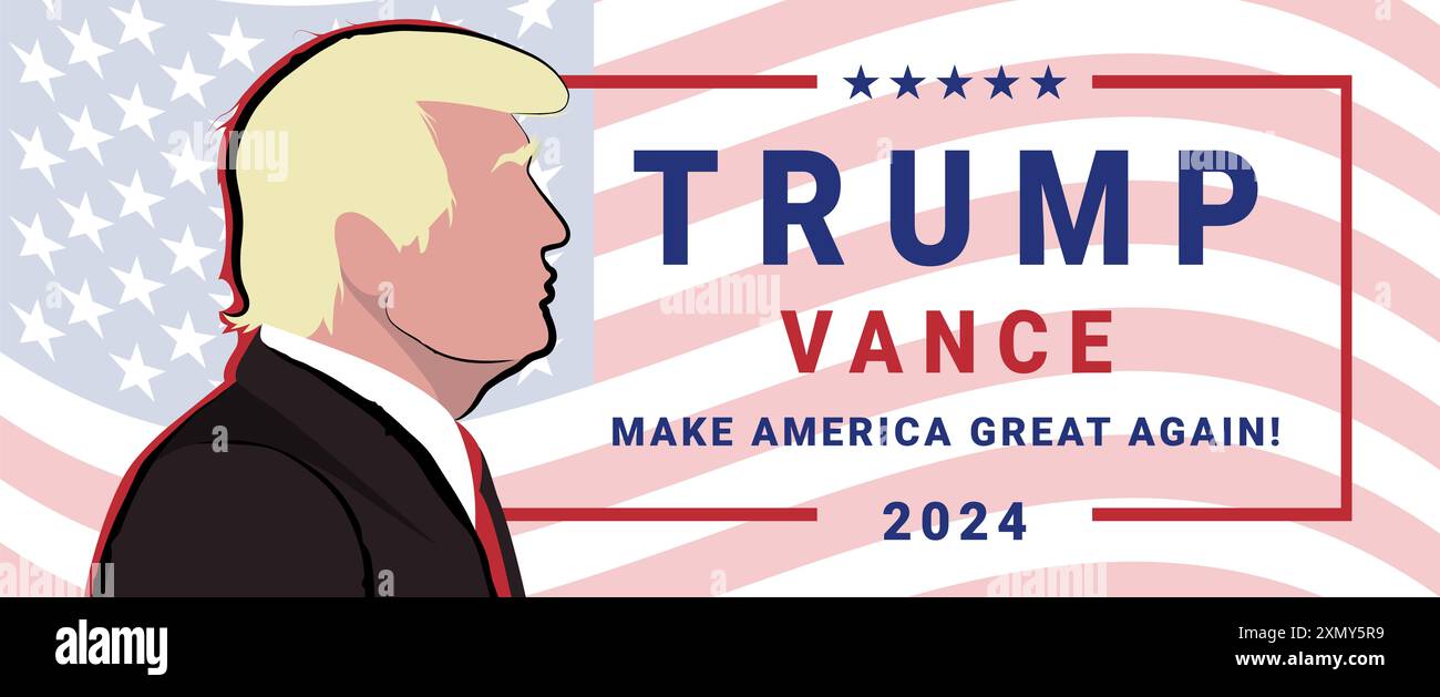 Donald Trump 2024 campaign logo and portrait of Donald Trump. Isolated ...