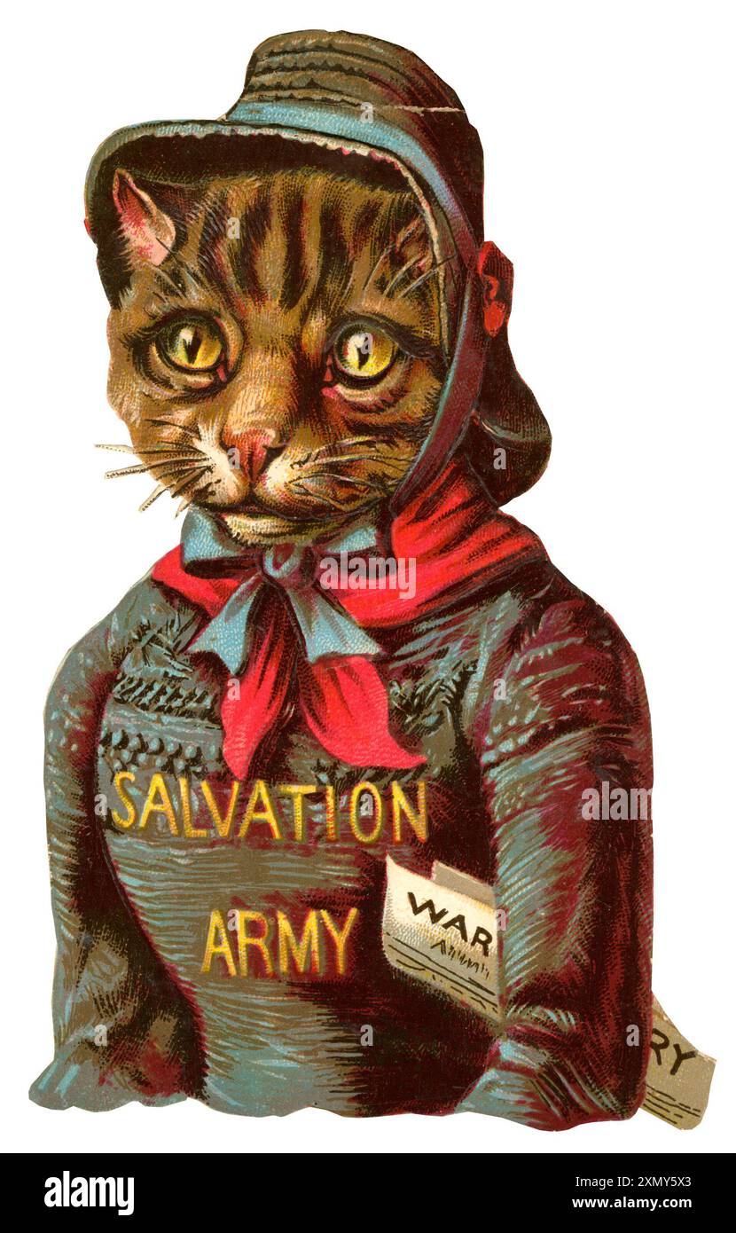Victorian scrap - Salvation Army tabby cat Stock Photo - Alamy
