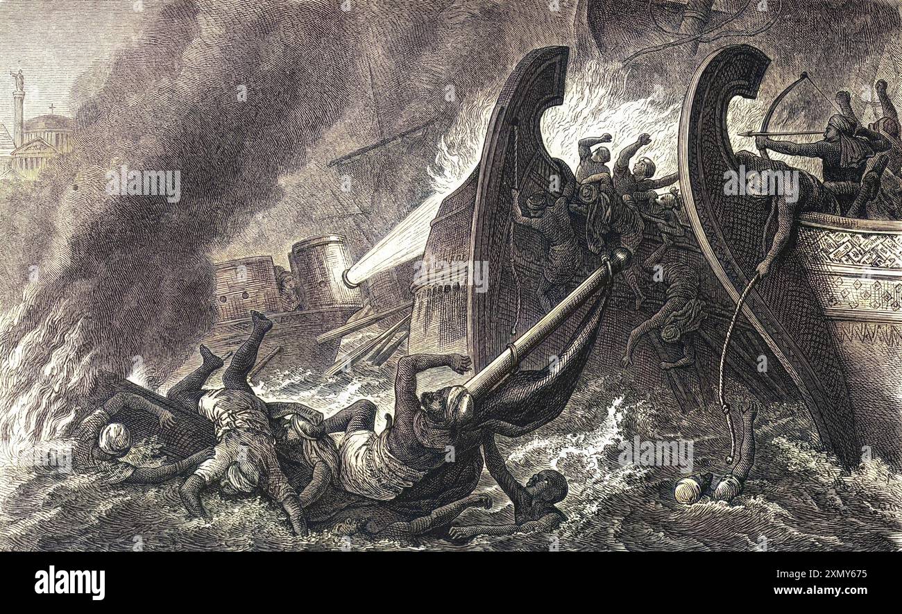 Greek fire ship Stock Photo - Alamy