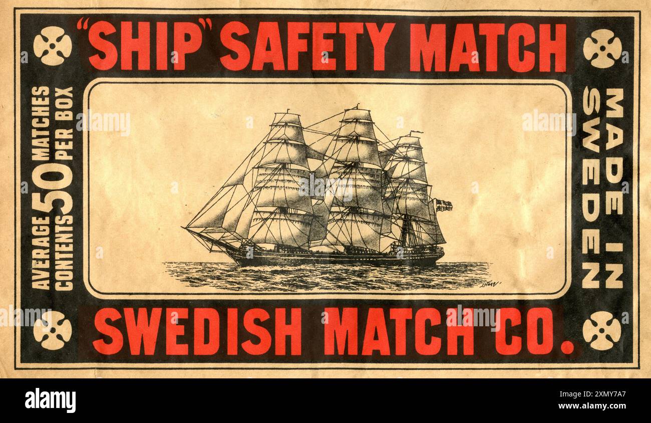 Ship Safety Matches - Matchbox top carton label Stock Photo - Alamy