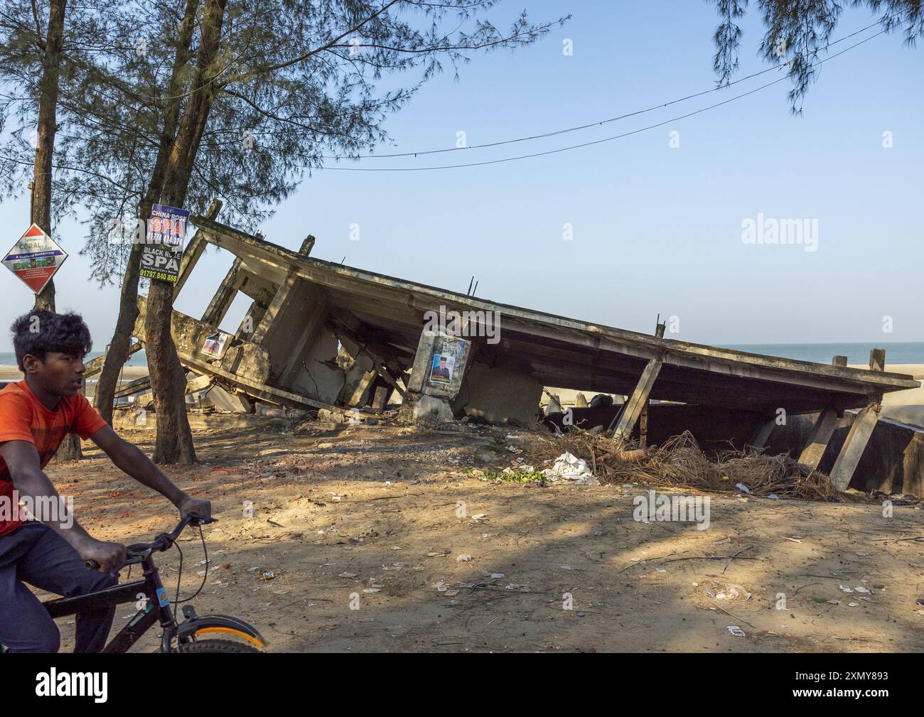 House collapsed after erosion on the beach, Chittagong Division, Ramu ...