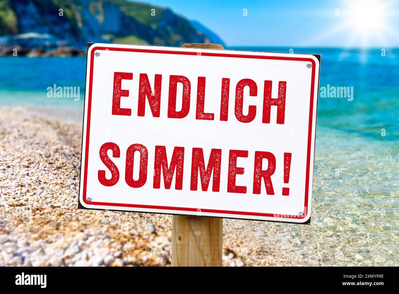 July 30, 2024: Summer at last Sign on the beach by the sea. Vacation ...
