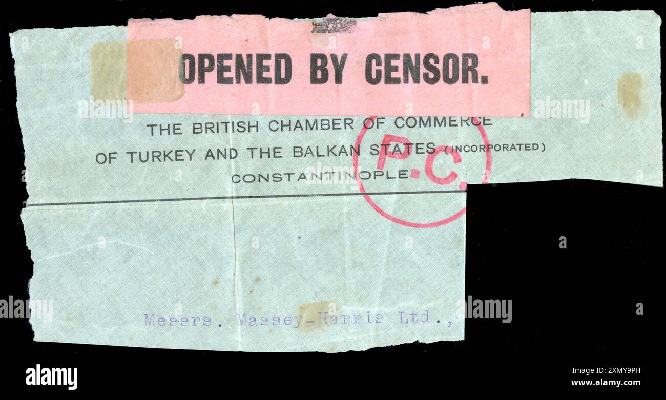 WW1 - Turkish letter marked as 'Opened by Censor' Stock Photo - Alamy