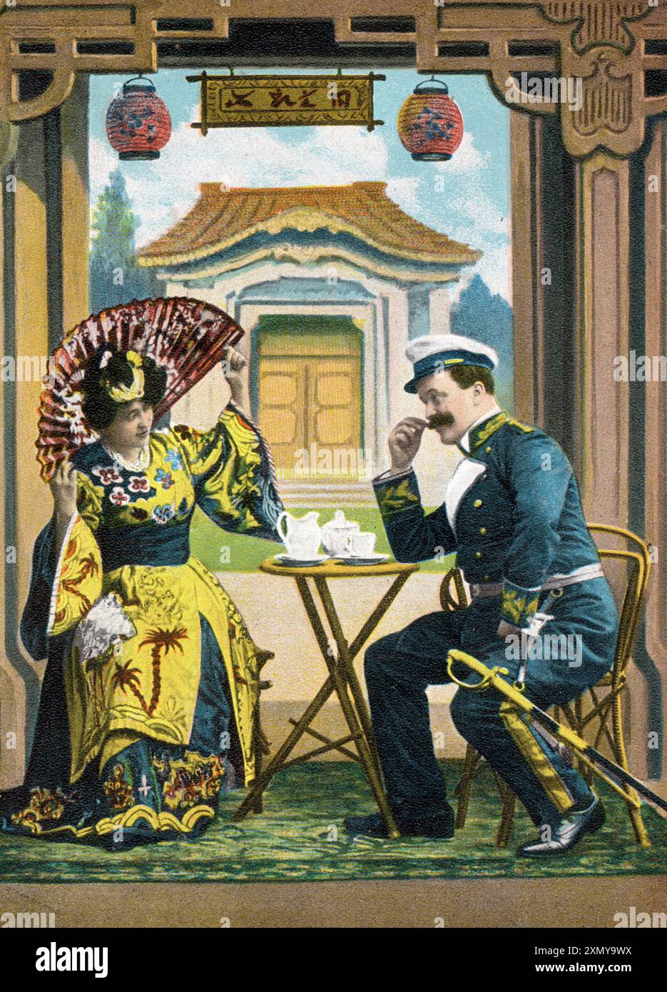 European Military Officer taking tea with a Chinese lady Stock Photo ...