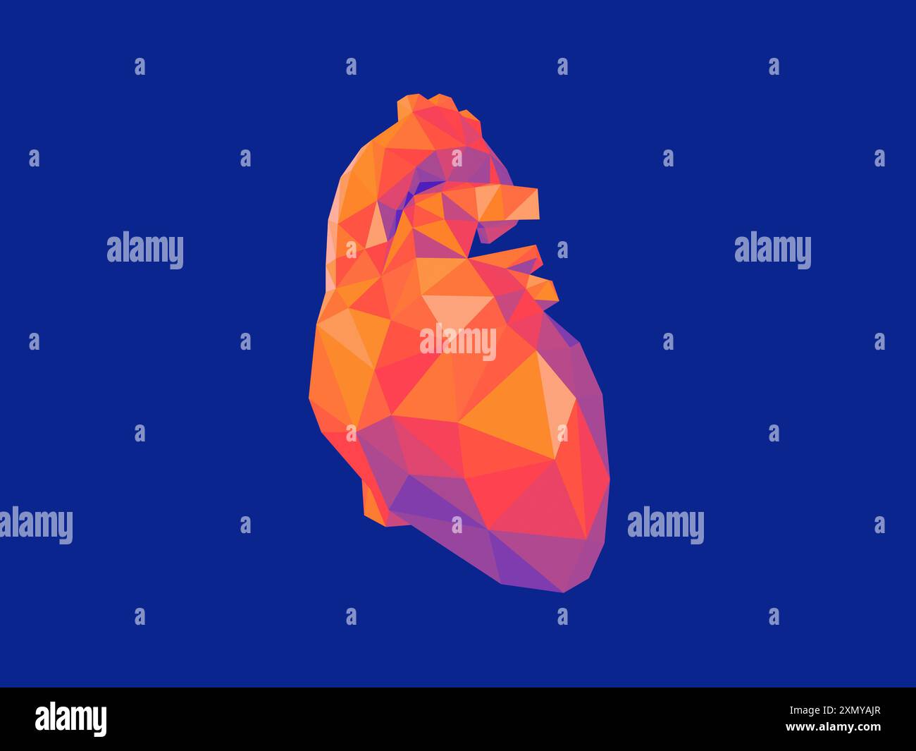 A vibrant, low-poly heart against a solid blue background. The ...