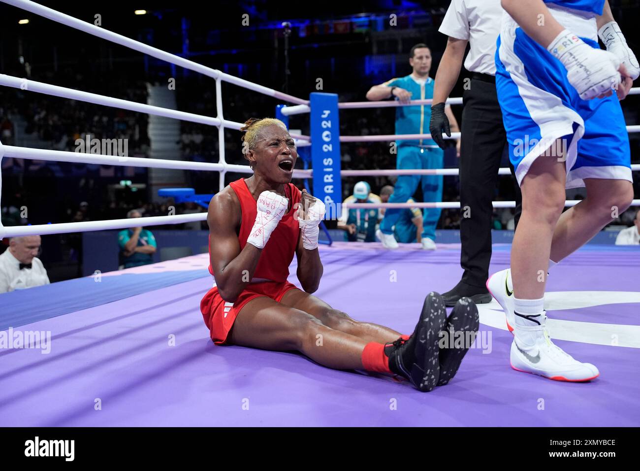Democratic Republic of the Congo's Marcelat Sakobi, cries, after she ...