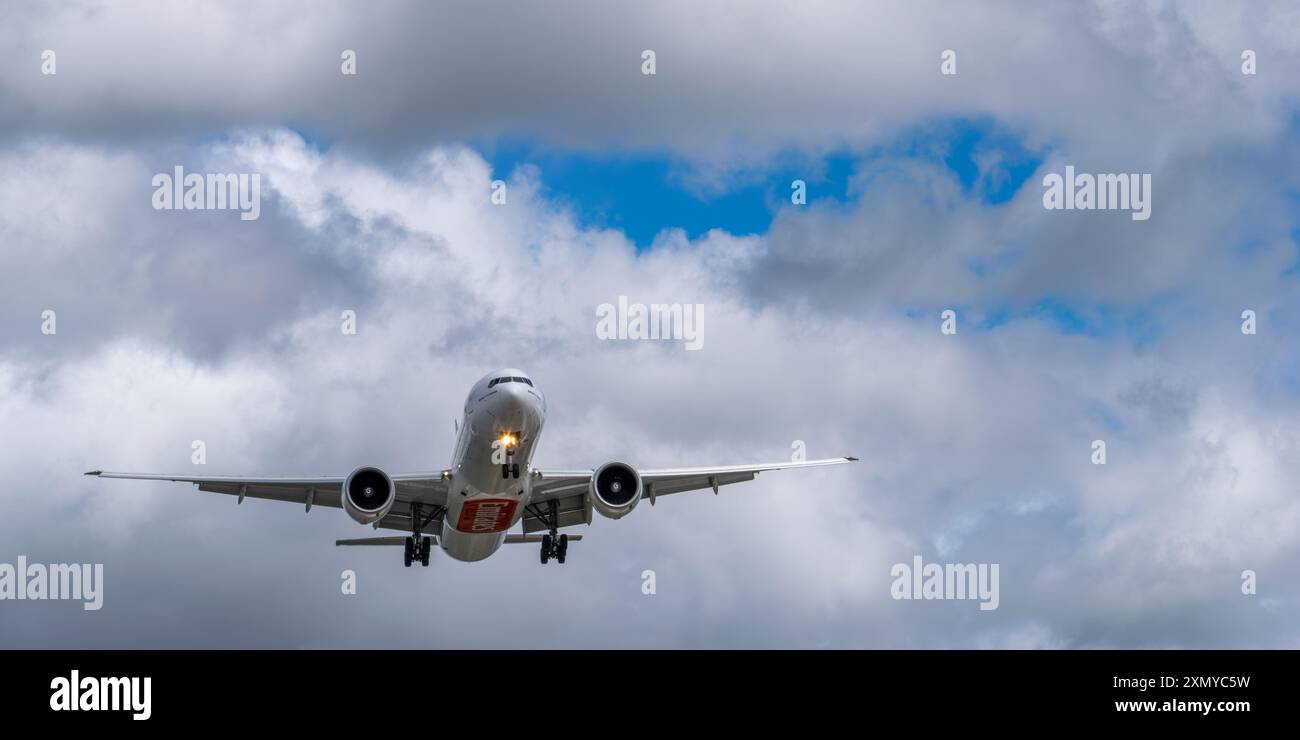 Emirates Airlines Airbus A380 approaching Heathrow Airport. London ...