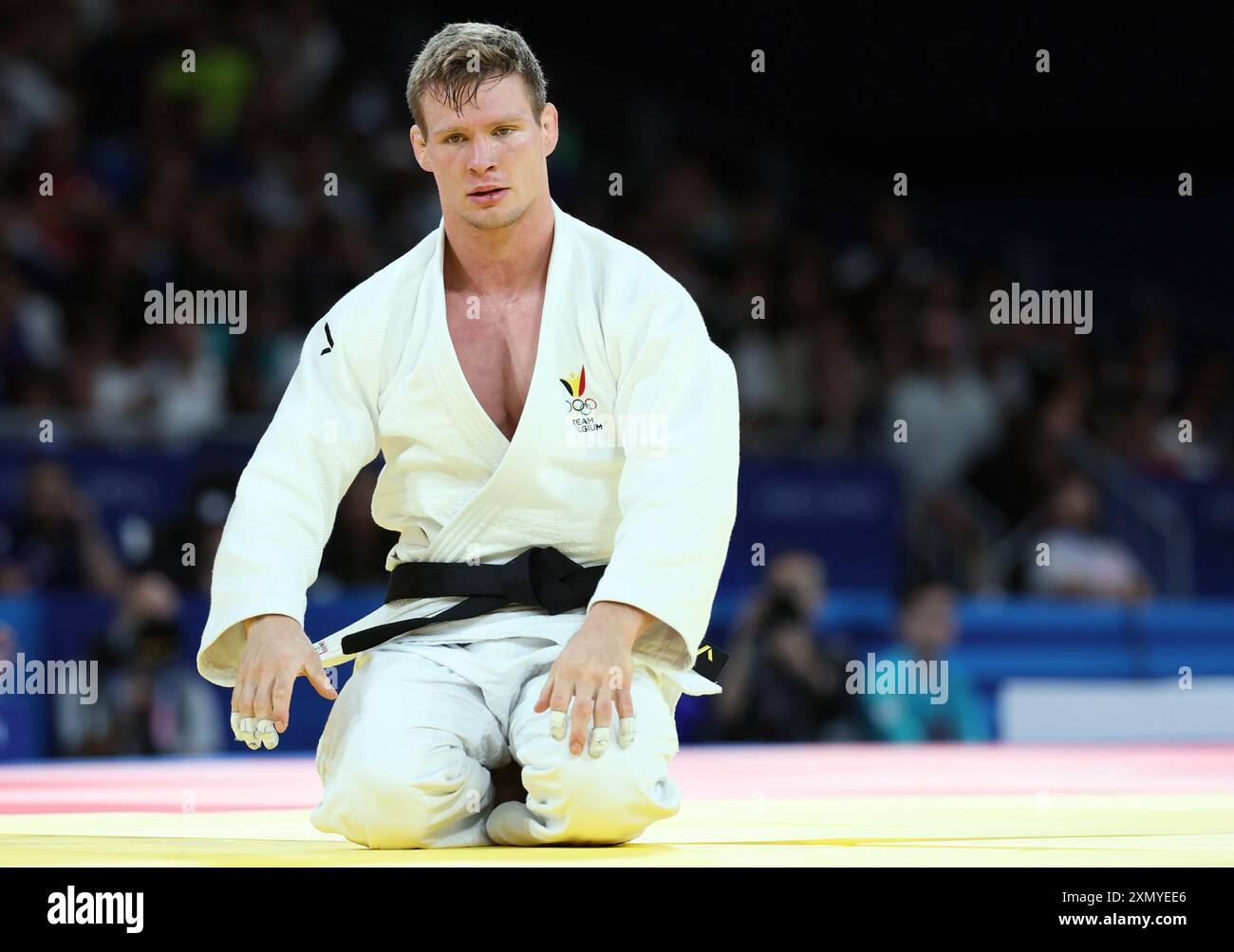 Paris, France. 30th July, 2024. Belgian Matthias Casse looks dejected ...