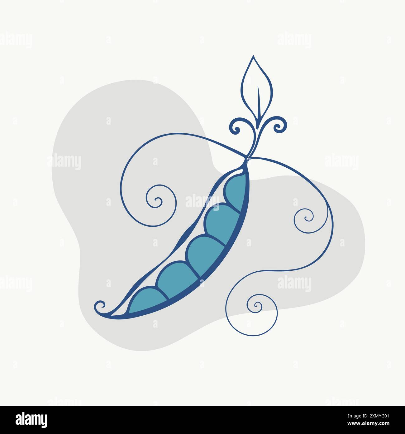 Pea pod blue color doodle drawing, stylized contour illustration ...