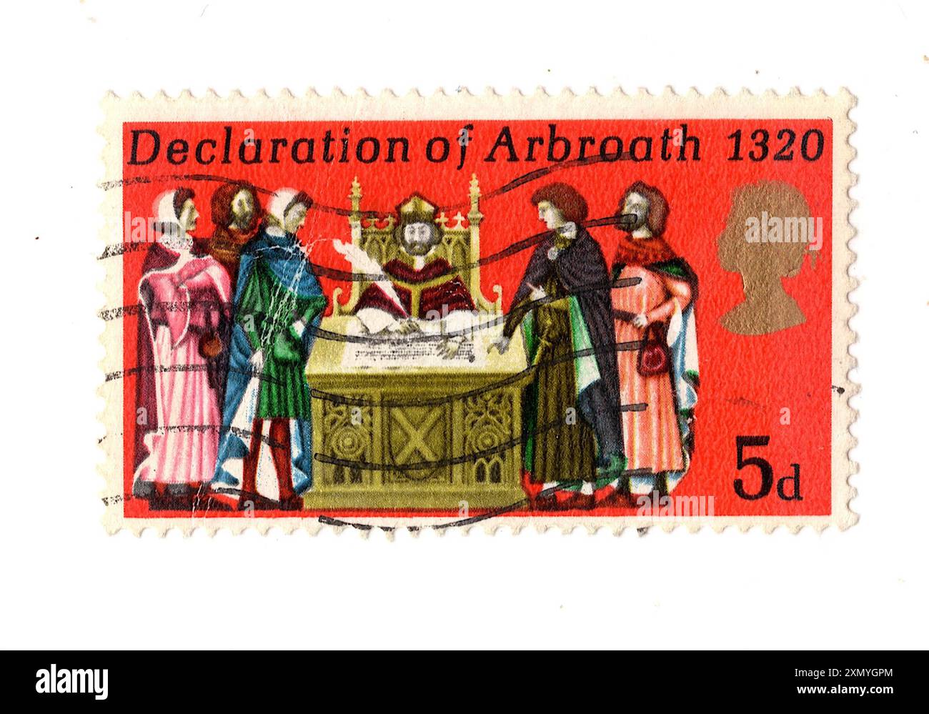A vintage Queen Elizabeth II postage stamp featuring the Declaration of ...