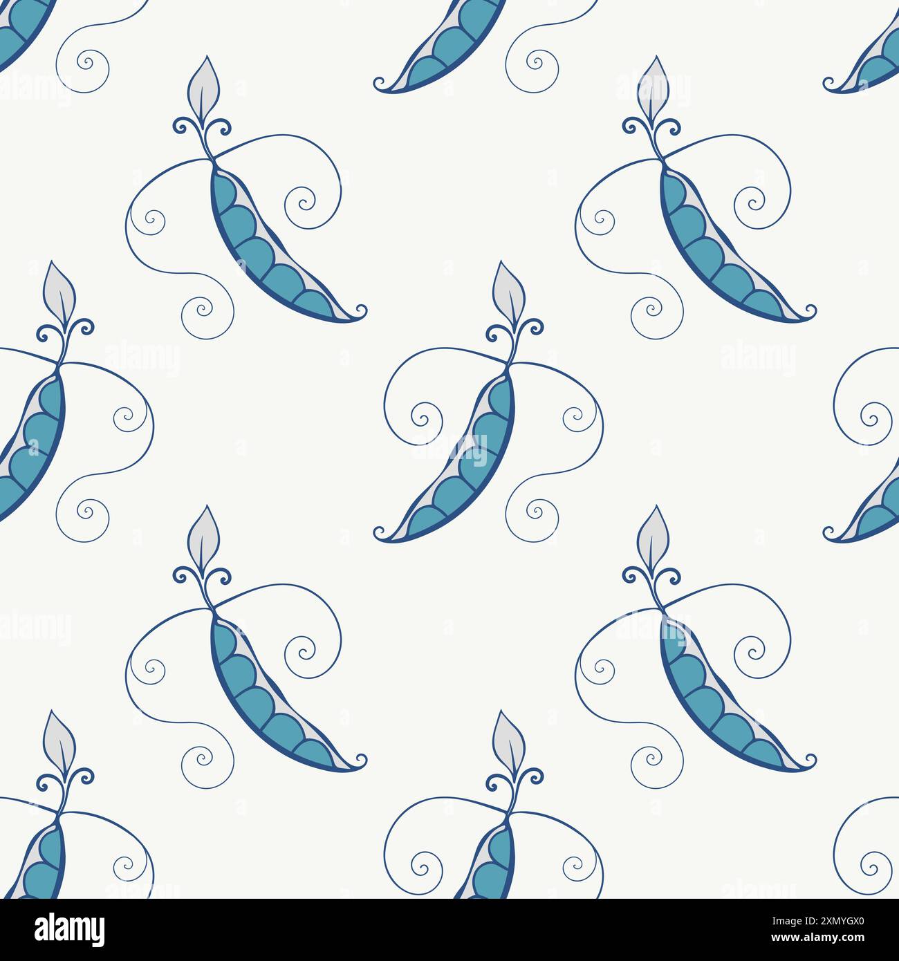Pattern with blue pea pods, stylized contour drawing. Vector ...
