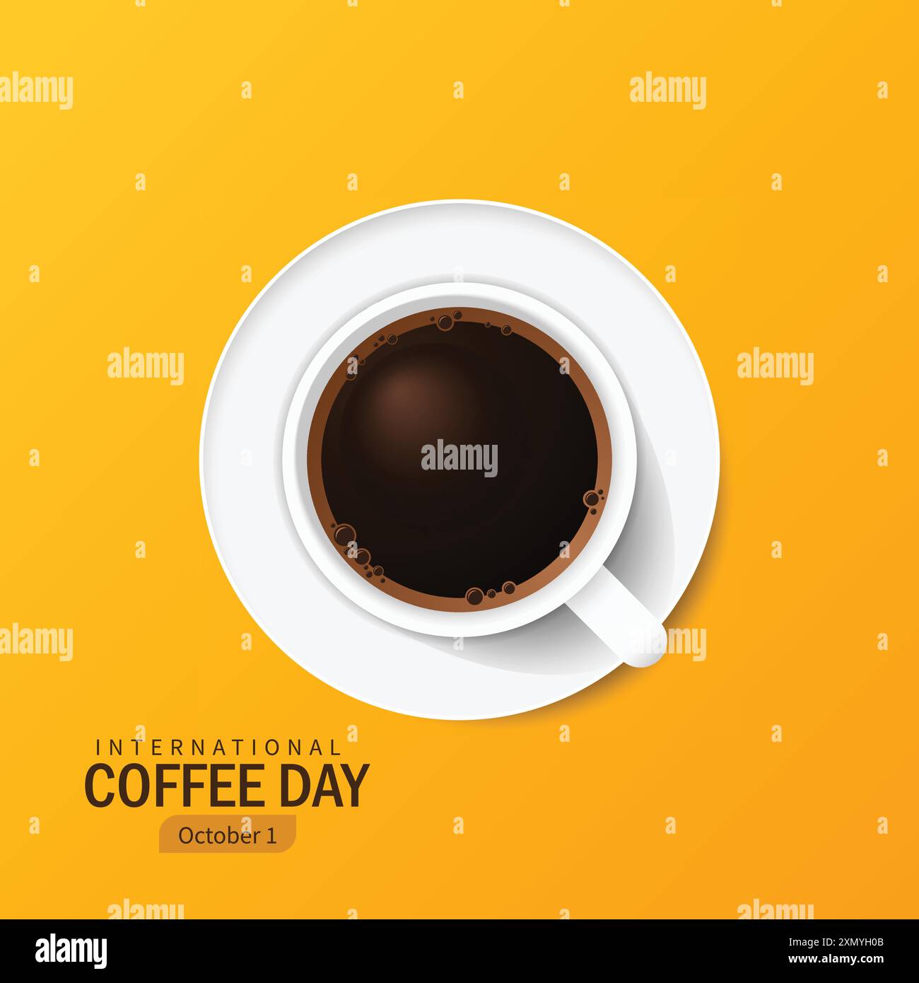 coffee day (Flat coffee cup with top view) isolated on yellow Stock ...