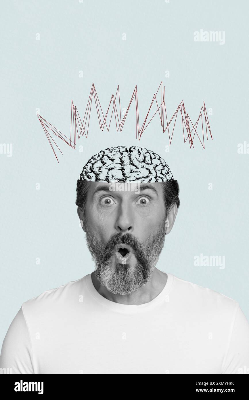 Sketch image trend artwork composite 3D photo collage of blue color ...