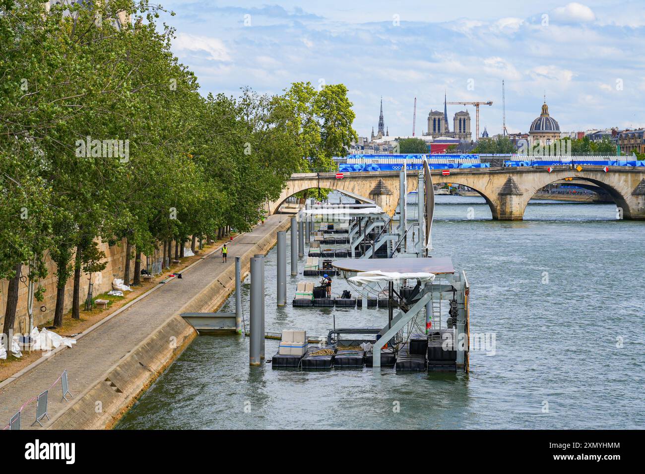 Sets in the Seine river next to the Louvre Museum installed for the ...