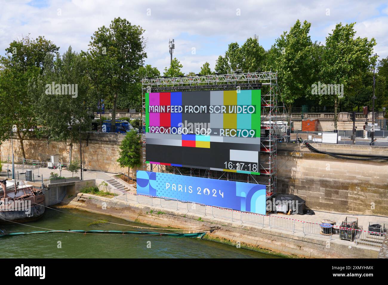 Giant display installed on the quays of the Seine river for the Opening ...