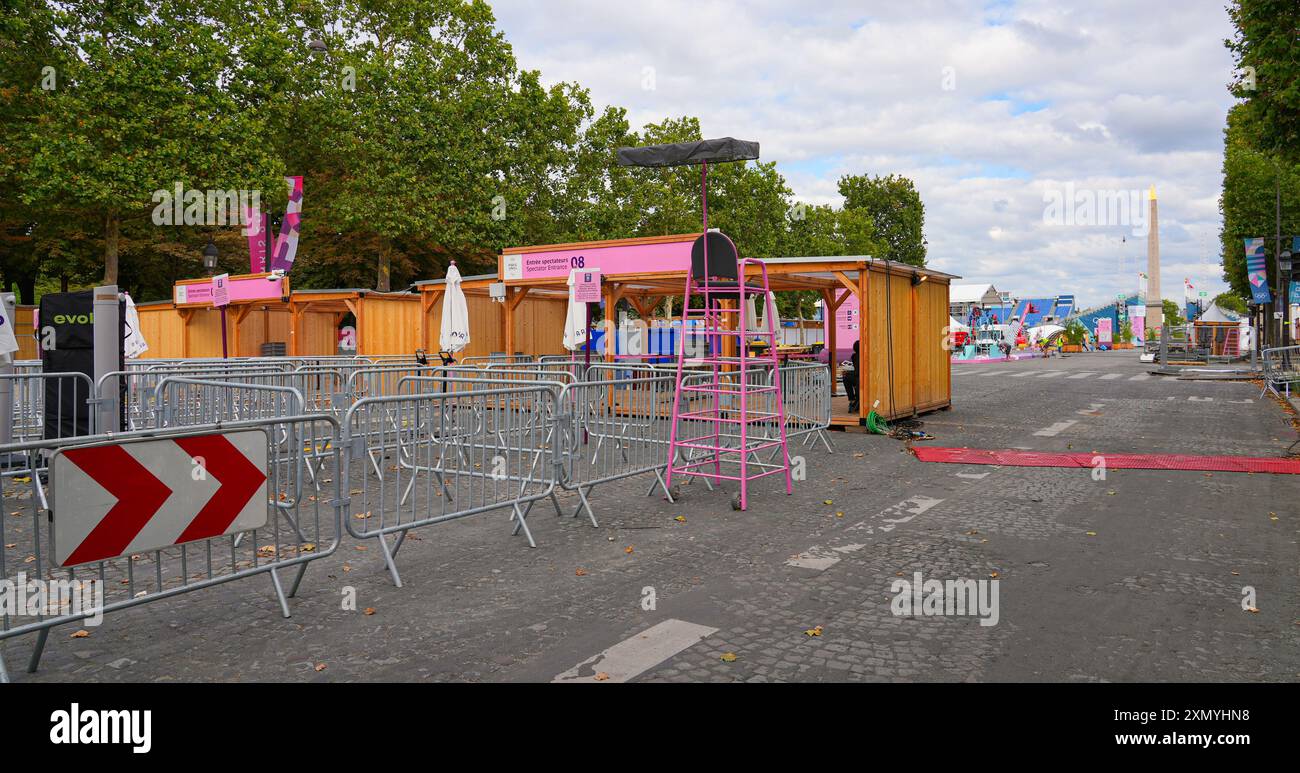 Spectator entrance of the temporary stadiums built on the Place de la ...