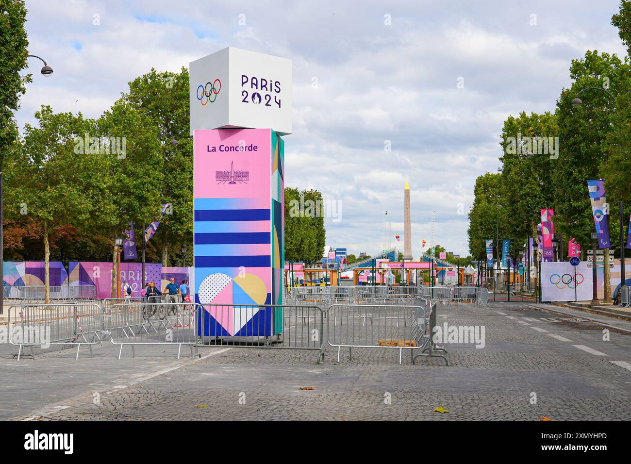 Spectator entrance of the temporary stadiums built on the Place de la ...