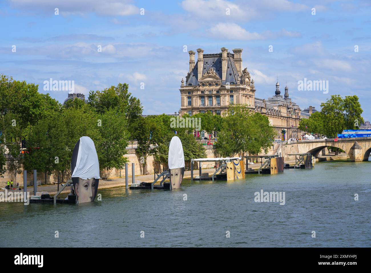 Sets in the Seine river next to the Louvre Museum installed for the ...