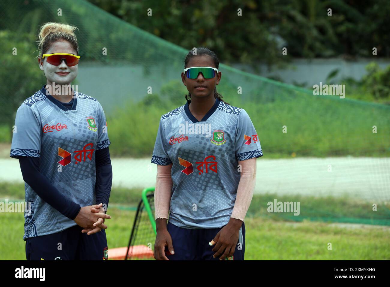 Bangladesh fast bowler Jahanara Alam (L) and Marufa Akhter (R) during ...