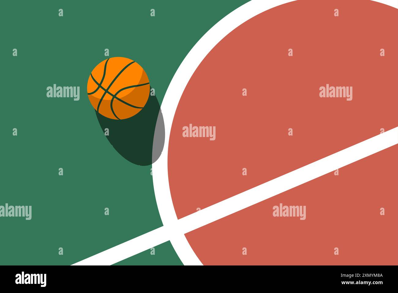 Ball on basketball court white line markings, view from above, poster ...