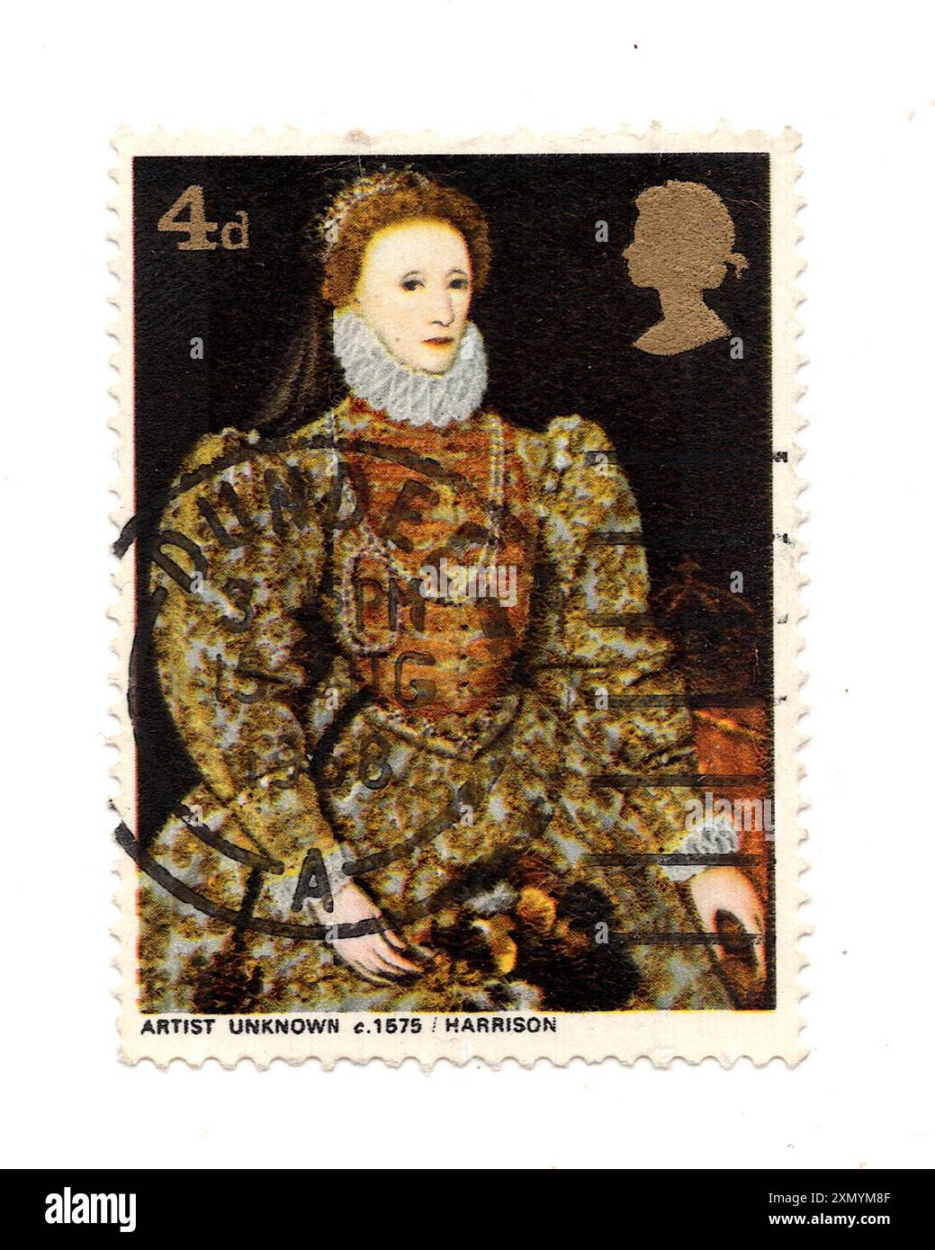 A vintage Queen Elizabeth II postage stamp featuring a portrait of ...