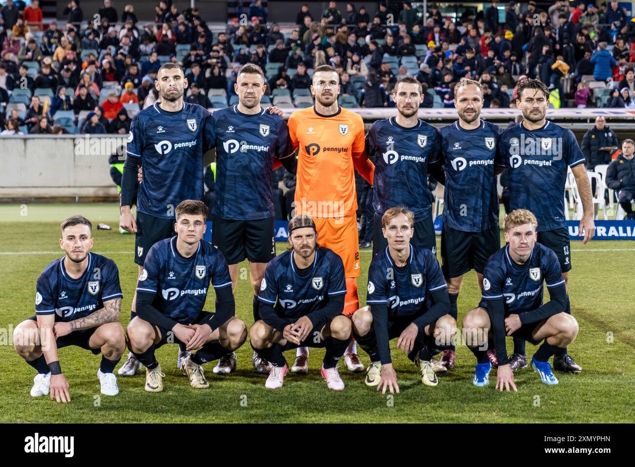Canberra, Australia; 30th July 2024: The Macarthur FC starting eleven ...