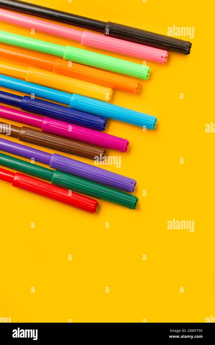 Top view multicolored markers hi-res stock photography and images - Alamy