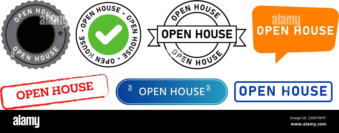 open house home tour stamp collection watermark icon label grunge ...