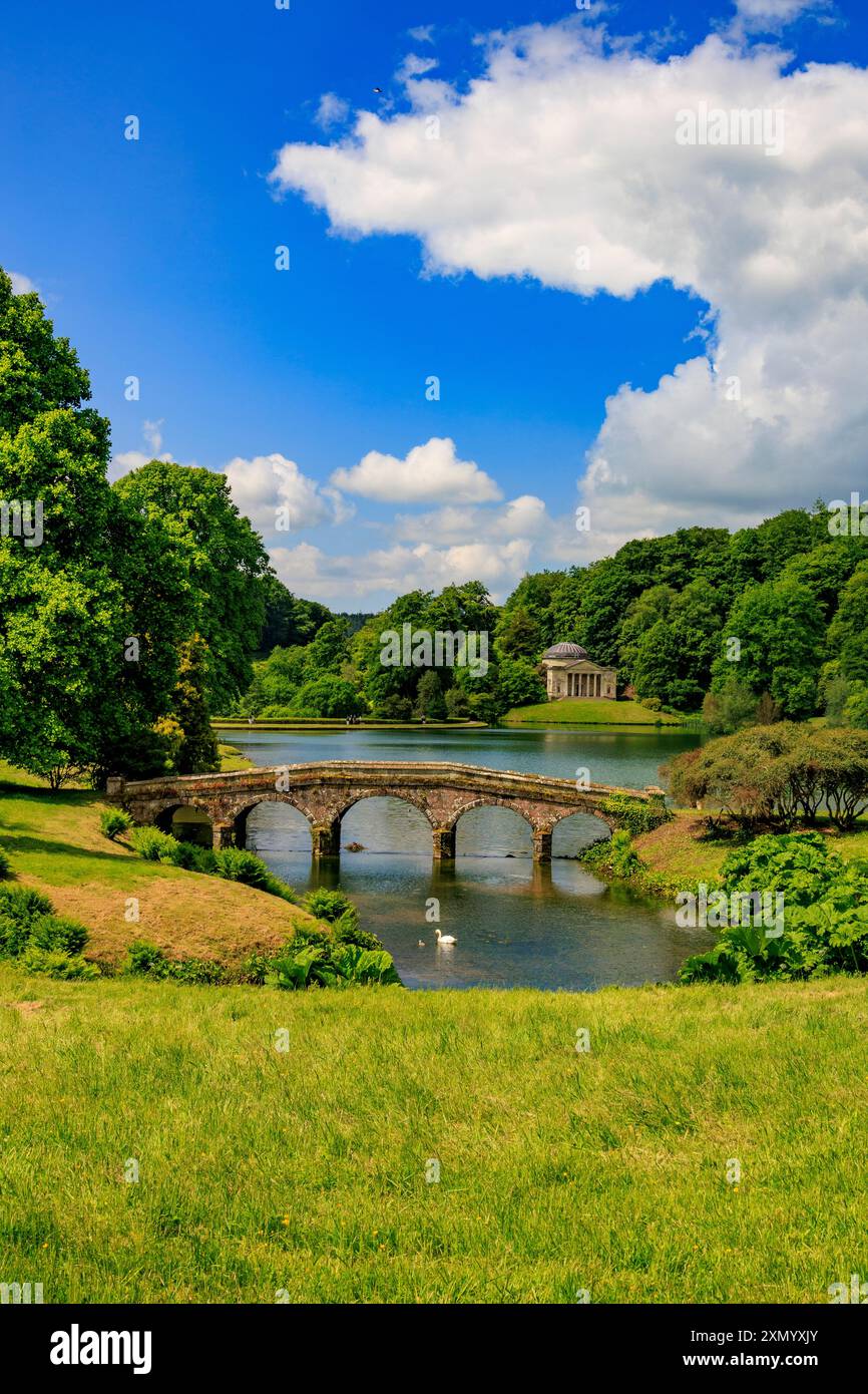 The attractive Palladian bridge and Pantheon temple across the lake at ...