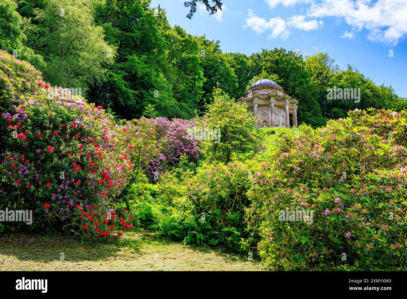 The Temple of Apollo and colourful rhodoendrons and azaleas at ...