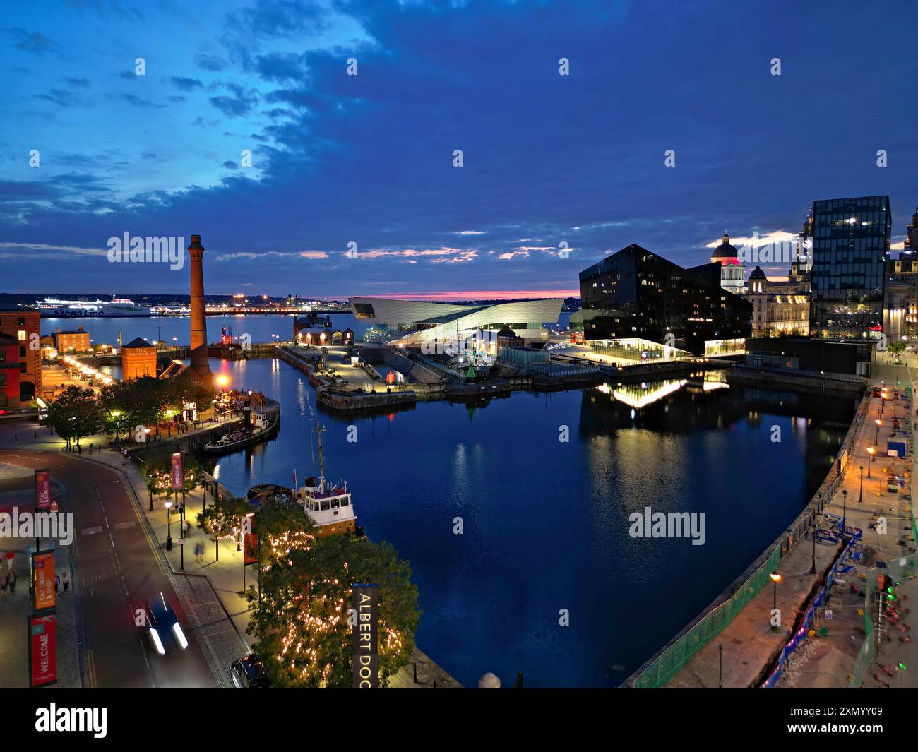 Aerial view looking down on Salthouse Dock Liverpool towards the Liver ...