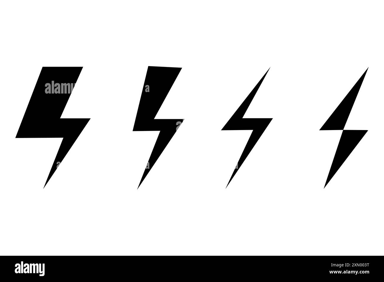 Lightning bolt icons. Four vector designs. Black silhouettes. Electric ...