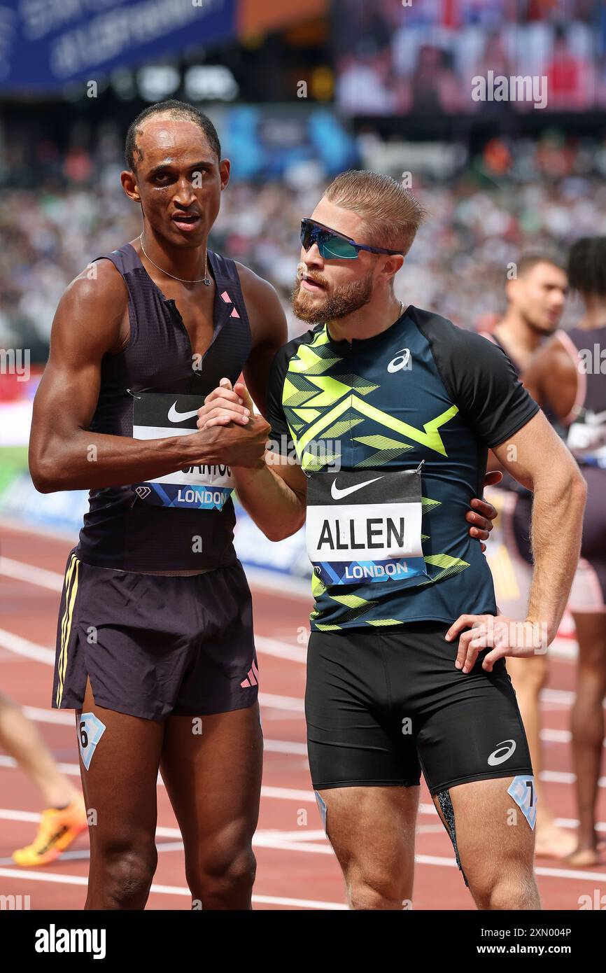 CJ ALLEN of the USA congratulating Alison DOS SANTOS after the 400m ...