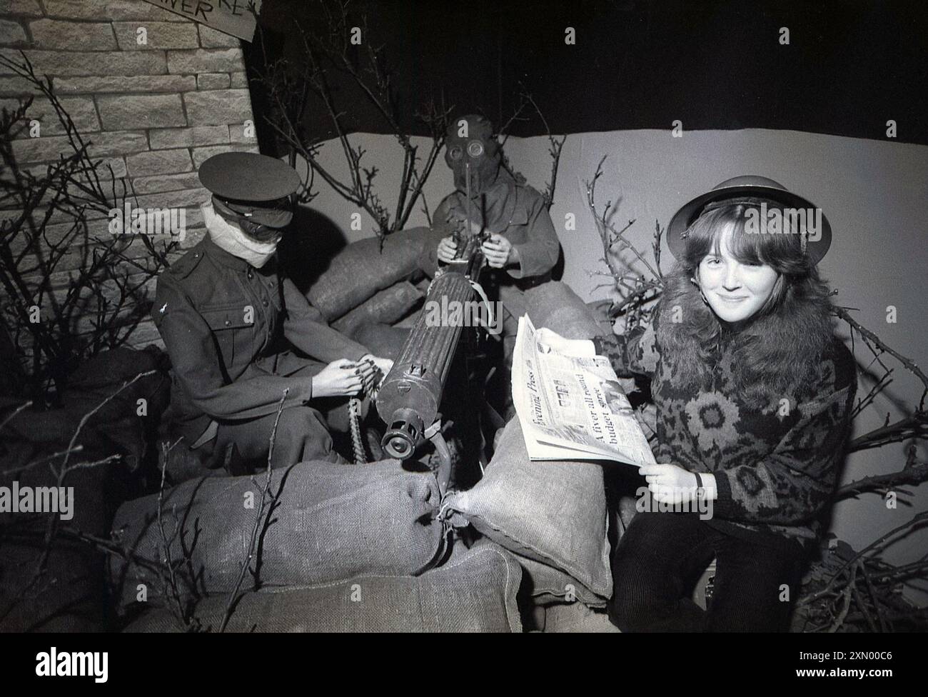 1985, y girl, WW1 trenches, Western Front, reading newspaper, tin ...