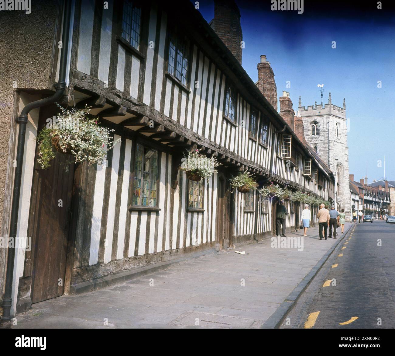 1970s, half-timbered houses at Stratford Upon Avon, Warwickshire ...