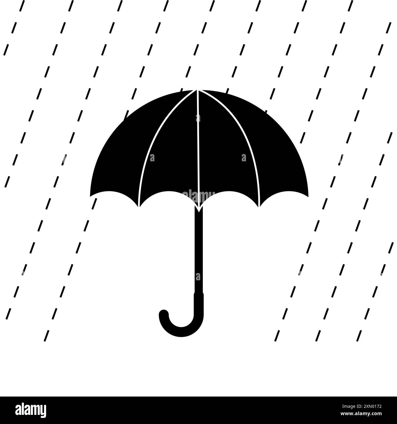 Umbrella in rain icon. Black and white vector illustration. Rainy ...