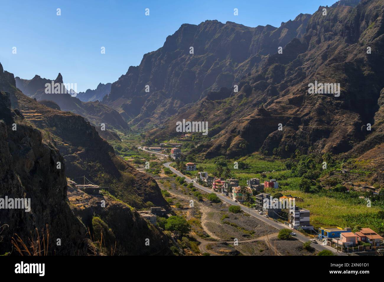 The beautiful village of Ribeira Grande, Cabo Vedre, in the mountains ...