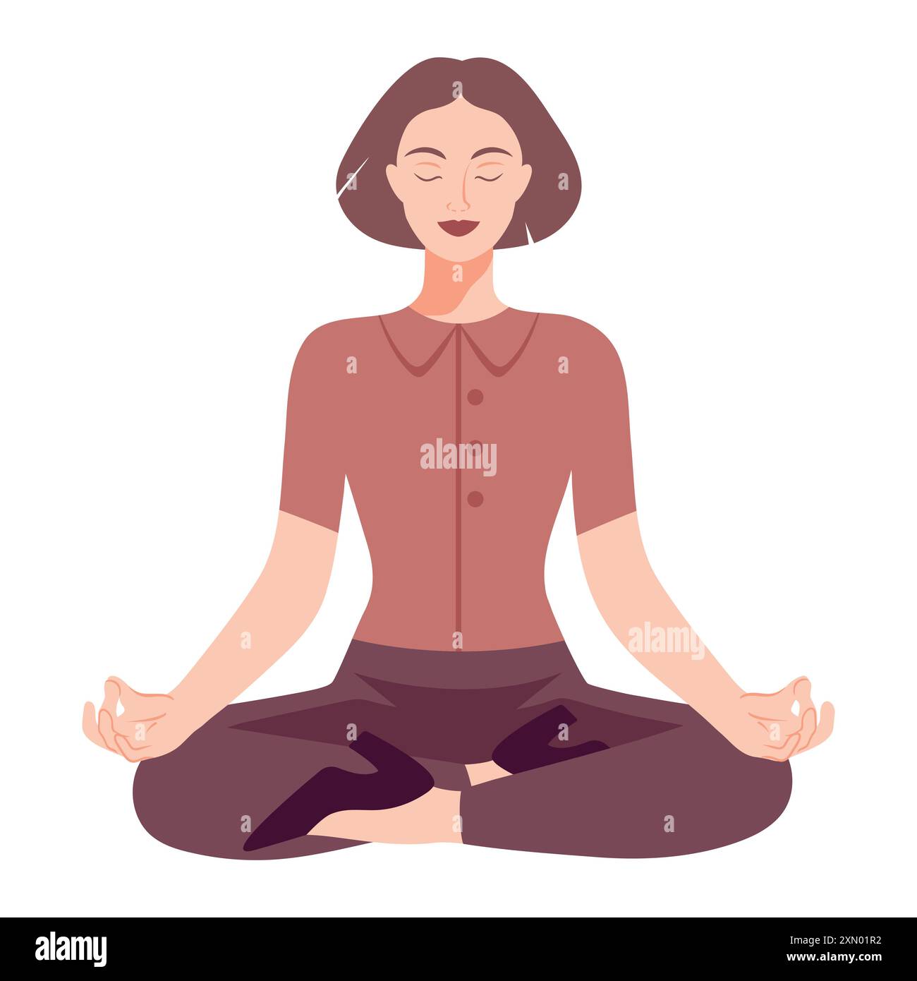 Young woman in office clothes sitting in lotus pose. Meditating office ...