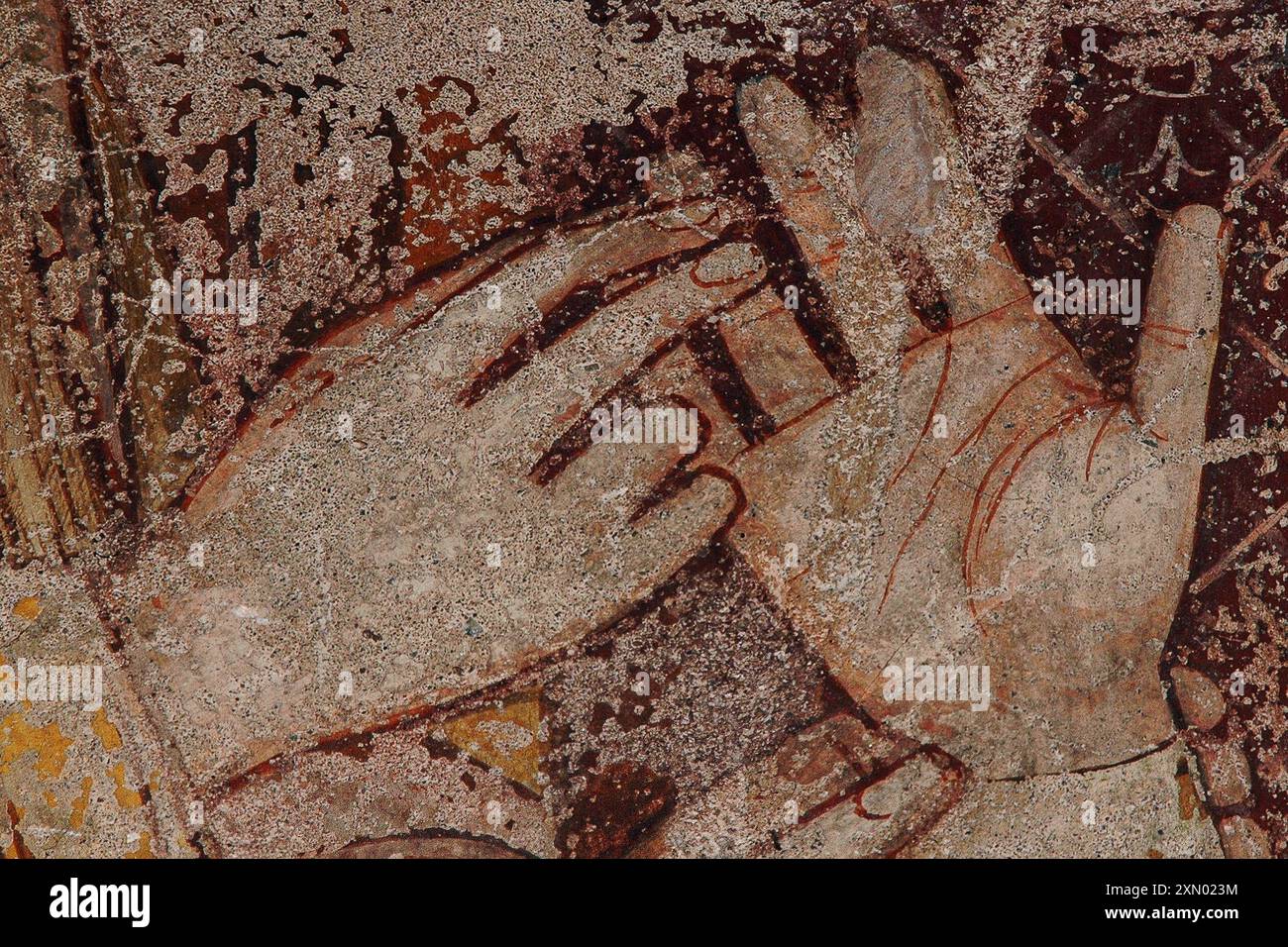 The blessing. Hands in detail of Late Medieval fresco in the Lombard ...