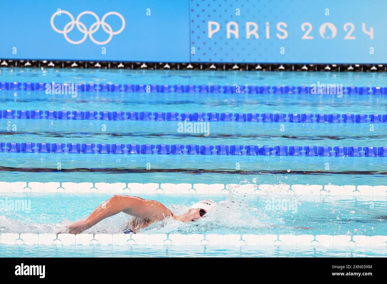 Paris, France. 30th July, 2024. Katie Ledecky of the USA, appears to ...