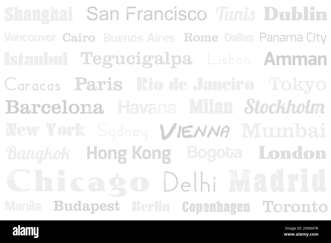 Travel background graphic design. City name words grey white typography ...