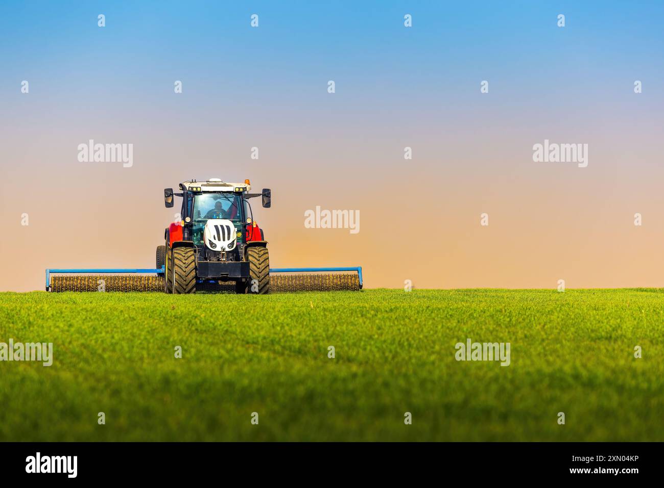 Tractor with a roller tillage on spring field. Soil rolling supports ...