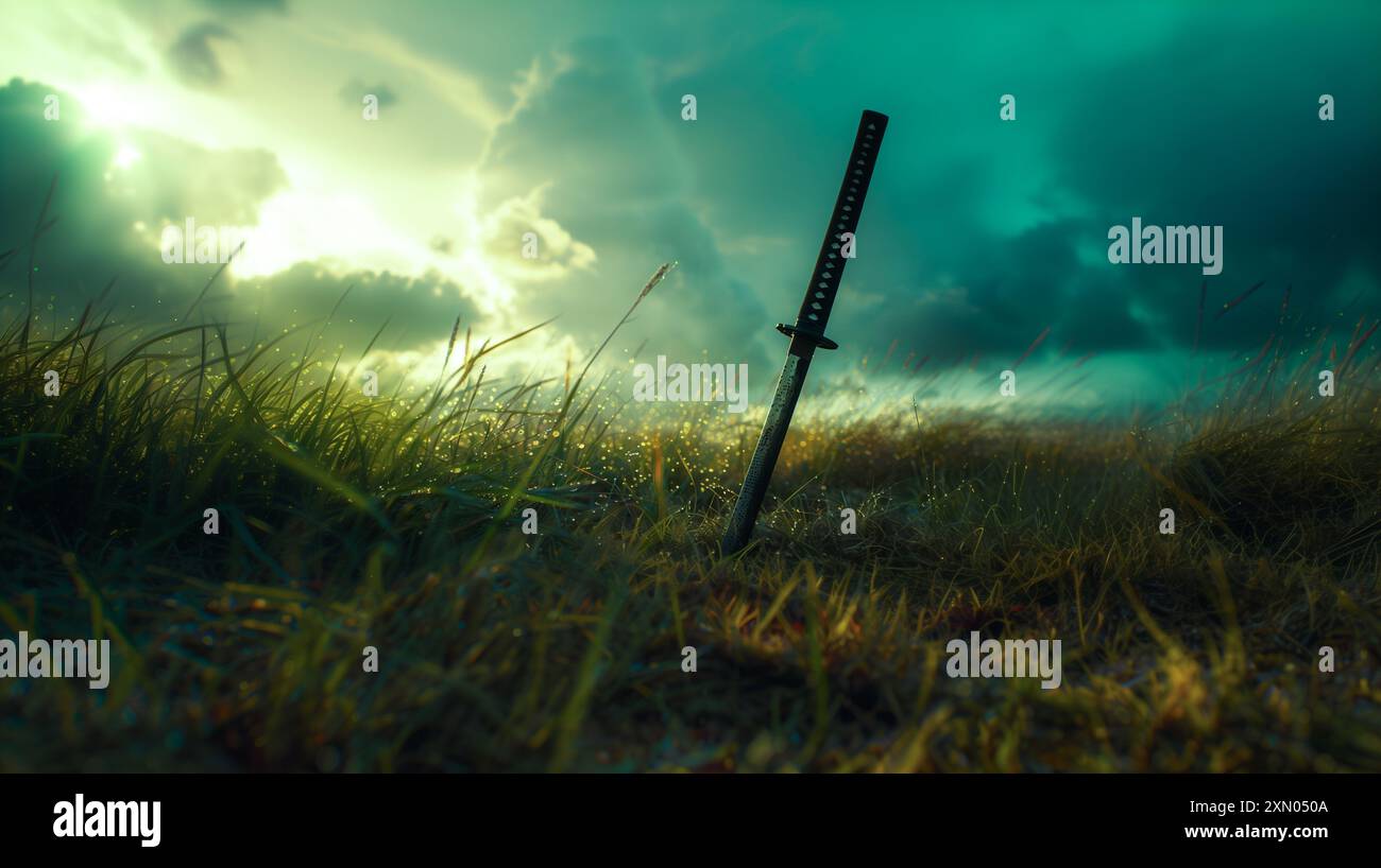 A katana sword in the grass field Stock Photo - Alamy