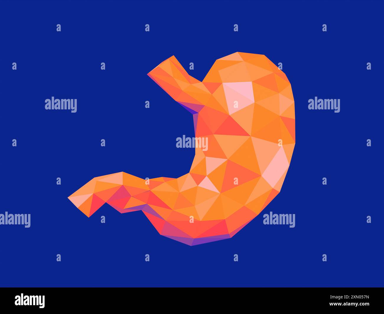 Vibrant orange low-poly stomach isolated against a deep blue. Abstract ...