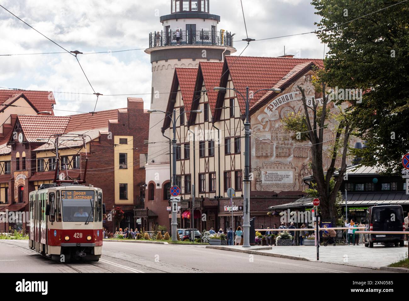 Kaliningrad, Russia. 29th of July, 2024. A old tram goes along ...