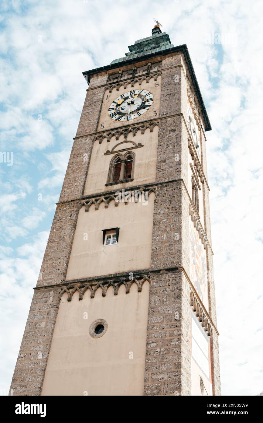 A remarkable clock tower rises majestically, showcasing its intricate ...