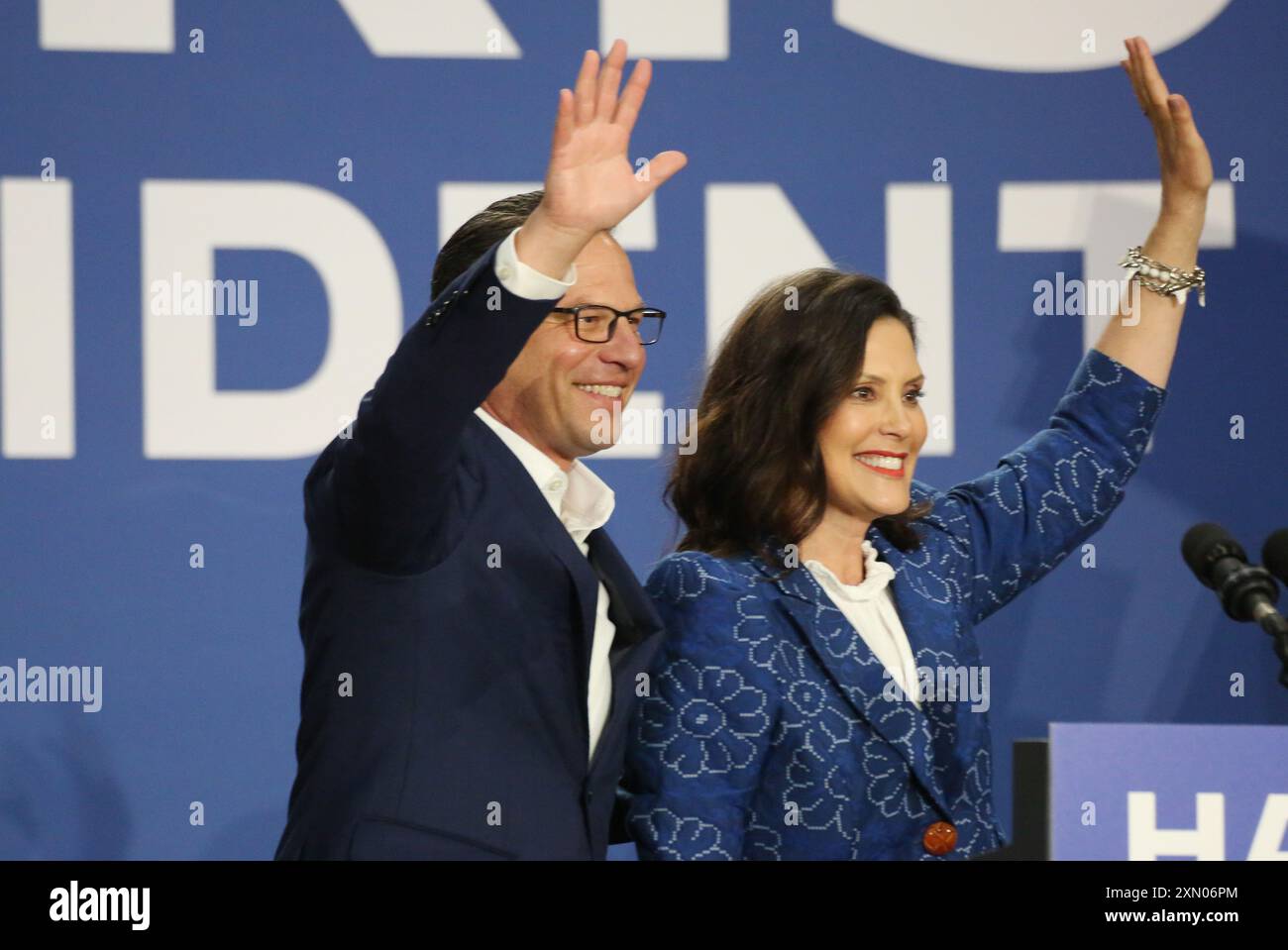 July 29, 2024: Governors Josh Shapiro and Gretchen Whitmer pictured at ...