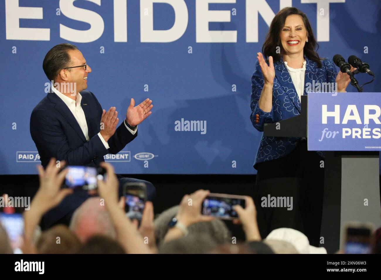 July 29, 2024: Governors Josh Shapiro and Gretchen Whitmer pictured at ...