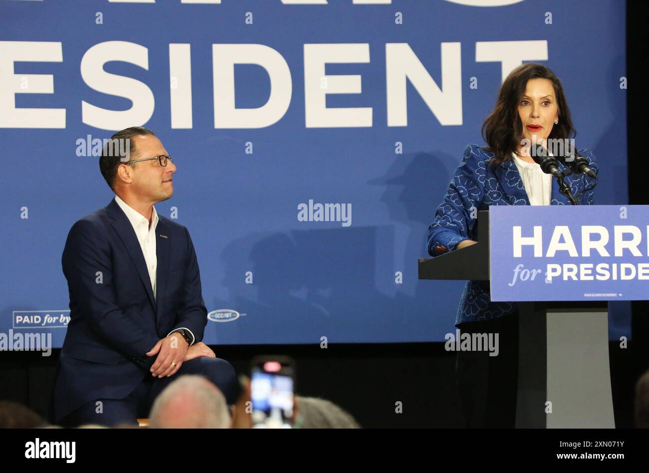 July 29, 2024: Governors Josh Shapiro and Gretchen Whitmer pictured at ...